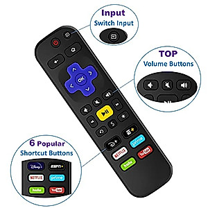 1-clicktech Remote for Roku TVs and Roku Players Express Premiere Ultra [2-in-1 w/TV Power+Volume] [NOT for ROKU Stick]