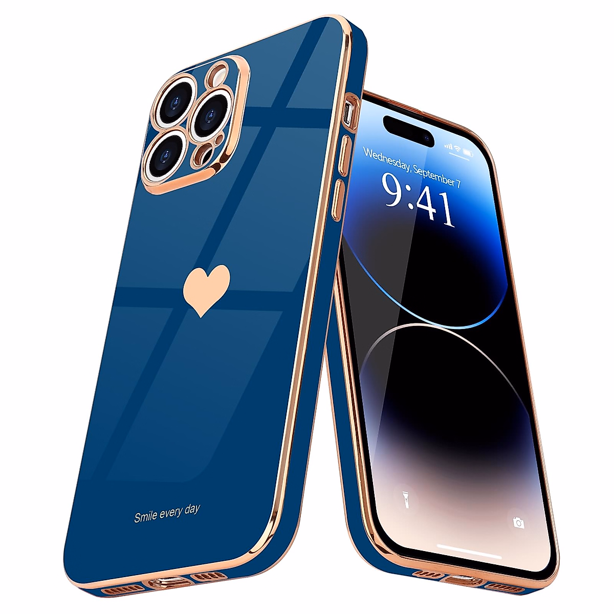 Teageo Compatible with iPhone 14 Pro Max Case for Girl Women Cute Love-Heart Luxury Bling Soft Cover Raised Camera Protection Bumper Silicone Shockproof Phone Case for iPhone 14 Pro Max, Royal Blue