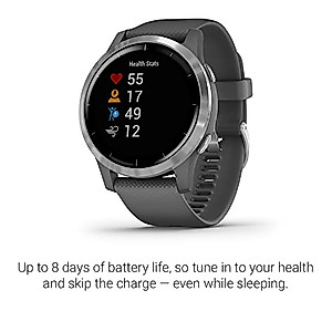 Garmin 010-02174-01 vivoactive 4, GPS Smartwatch, Features Music, Body Energy Monitoring, Animated Workouts, Pulse Ox Sensors and More, Silver with Gray Band