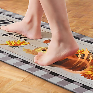 Alishomtll Fall Kitchen Mats for Floor, Set of 2 Anti Fatigue Autumn Pumpkin Kitchen Mats, Fall Decor Kitchen Rugs for Autumn, Thanksgiving, 17x30 and 17x47 Inch