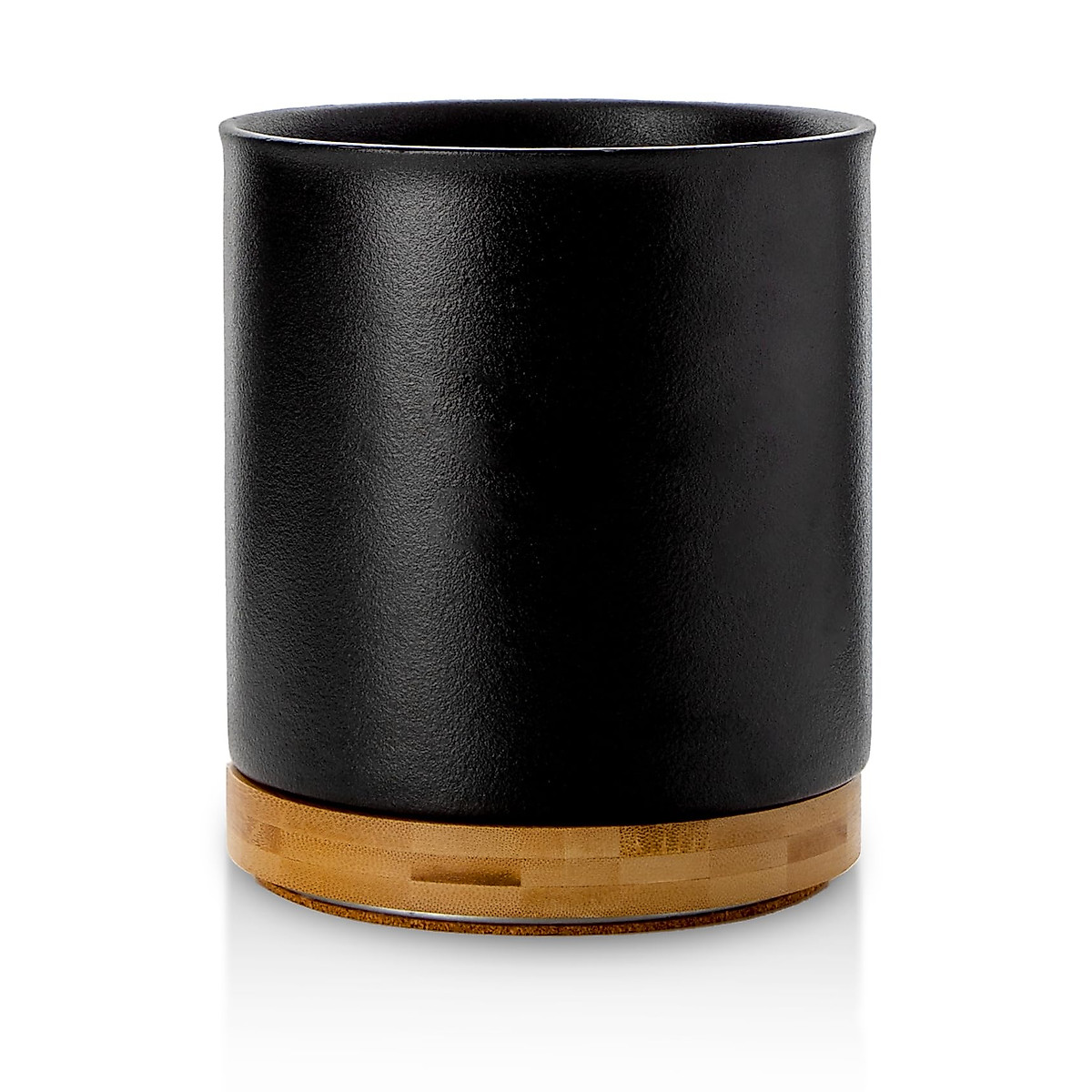 Nucookery 360°Rotating Utensil Holder, 7.2" Kitchen Utensil Crock, Ceramic Cooking Utensil Organizer with Countertop-Protection Cork Bottom for Farmhouse Kitchen Decor Christmas (Stone Black)