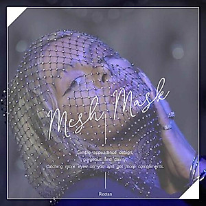 REETAN Crystal Mesh Mask Black Glitter Nightclub Headwear Rave Party Head Covers Body Jewelry Accessories for Women and Girls