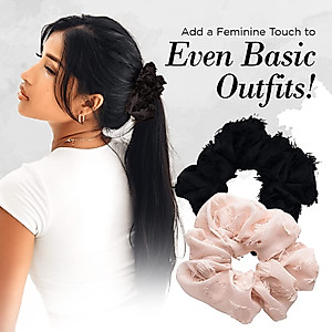 Kitsch Brunch Scrunchies - No Crease Hair Ties for Girls, Scrunchies for Women | Perfect for Daily Wear or Any Occasion - Frayed Black