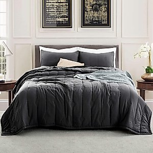 ANNA.Z HOME 3 Pc Mini Quilt Comforter Set. Stone Washed Soft Fabric. Down Alternative Microfiber Fill. Allover Embroidery Stitching. Machine Washable. Solid Colors. (Yellow, King Set)