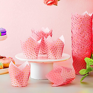 200 Pcs Gold Dot Tulip Cupcake Liners Pink Paper Baking Cups Gold Dot Pink Cupcake Liners Mini Baby Shower Cupcake Liners Greaseproof Tulip Muffin Liners for Wedding Birthday Candy Jelly Party Supply
