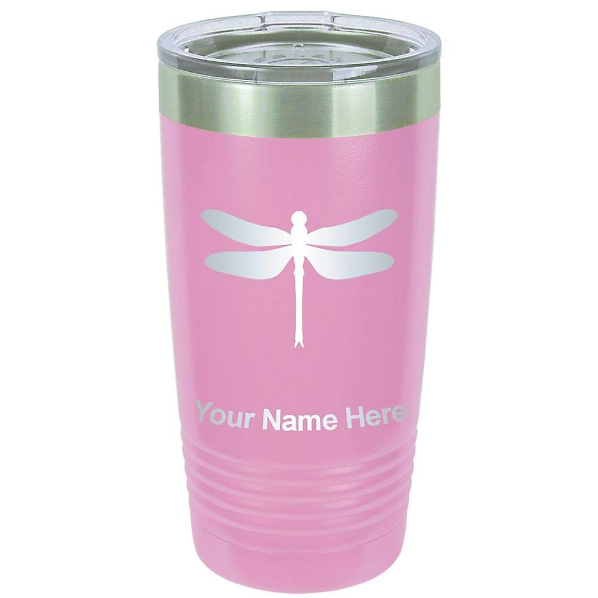 LaserGram 20oz Vacuum Insulated Tumbler Mug, Dragonfly, Personalized Engraving Included (Light Purple)