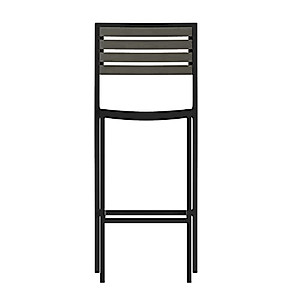 Flash Furniture Lark Commercial Grade Bar Height Stool, All-Weather Outdoor Bar Stool with Faux Wood Poly Resin Slats and Aluminum Frame, Gray Wash