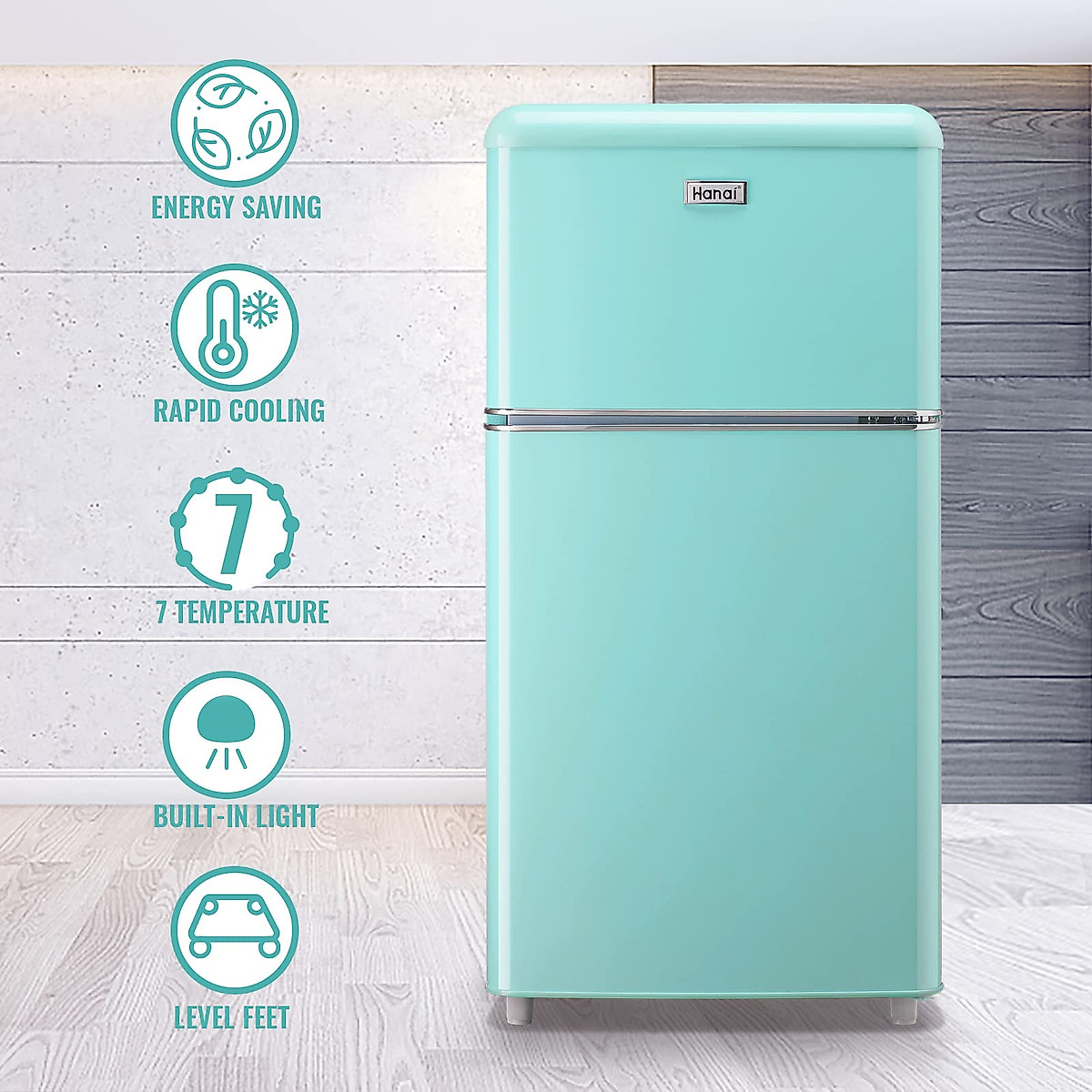 WANAI Compact Mini Refrigerator Small Refrigerator with Freezer, Retro Mini Fridge with Dual Door,7 Adjustable Thermostat, Adjustable Shelves For Dorm, Office Bedroom, Blue