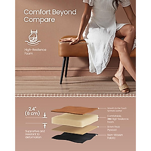 VASAGLE EKHO Collection - Bench for Entryway Bedroom, Synthetic Leather with Stitching, Ottoman Bench with Steel Legs, Living Dining Room, Mid-Century Modern, Loads 660 lb, Caramel Brown ULOM076K01