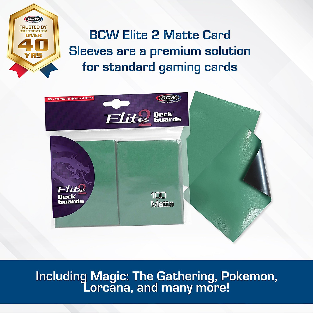 BCW Elite2 Anti-Glare Card Sleeves - Seafoam | Matte Front & Textured Back | Archival-Safe & Acid-Free | Fits Standard 2½" x 3½" Cards | Durable Protection TCG Card Sleeves