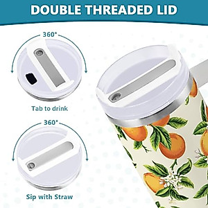 ZZXXB Orange Florals Insulated Stainless Steel Water Bottle with Handle and Straw Lid Double Walled Travel Mug 40 oz