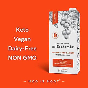 milkadamia Macadamia Milk - Unsweetened Barista - 32 Fl Oz (Pack of 6) - Lactose Free Milk, Vegan Shelf Stable Milk, Plant Based Non Dairy Milk, Organic Dairy Free Macadamia Nut Milk