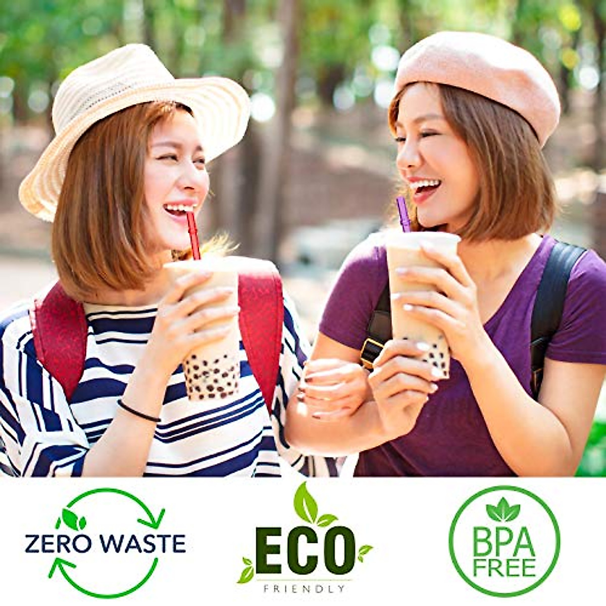 BaHoki Essentials Reusable Eco Friendly Colored Drinking Straws - Great for Drinking Smoothies and Shakes - with Deep Cleaning Brush, Long Acrylic Straw Set for Tumblers - 8 Pack