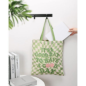 Percozzi 3 Pieces Danish Pastel Canvas Tote Bag Green and Pink Mushroom Shopping Bags Y2K Aesthetic Shoulder Bags for Supplies Gift