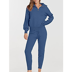 ANRABESS Women's Two Piece Outfits Sweater Sets Long Sleeve Zip Up Knit Pullover Jogger Pants Tracksuit 2024 Fall Lounge Sets Small