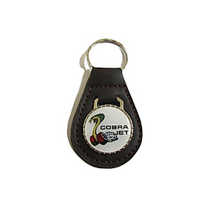 COBRA JET SNAKE ON WHEELS PERFORMANCE LOGO LEATHER KEYCHAIN - MOCHA