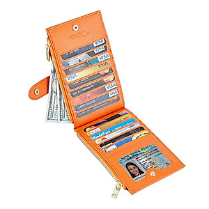 Travelambo RFID Wallet Women Large Size Bifold Multi Card Wallet Case with Zipper Pocke Credit Card Holder for Women