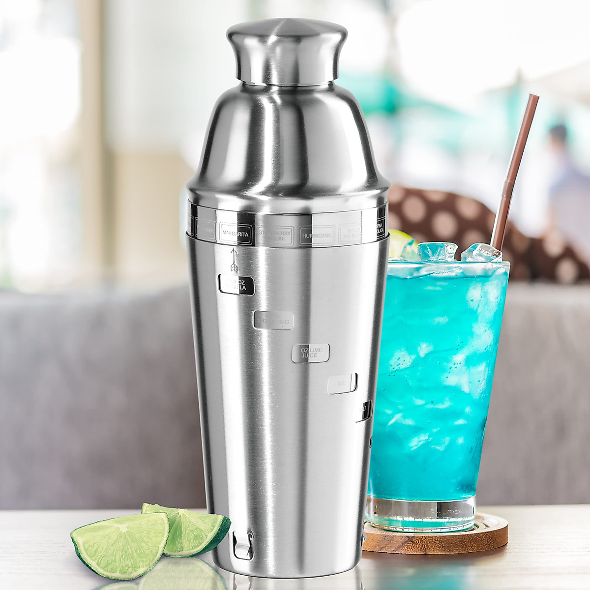OGGI Dial A Drink Cocktail Shaker - Stainless Steel, 15 Recipes, Built in Strainer, 34 oz - The Original and Only Dial A Drink - Ideal Home Bar Drink Mixer, Bartender Kit, Essential Bar Accessories
