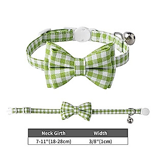 AIITLE Breakaway Cat Collar with Cute Bow Tie and Bell, Detachable Adjustable Safety Collars for Girl Cats and Boy Cats, Kittens, Puppy, Soft Stylish Plaid Patterns Cat Collars,Green