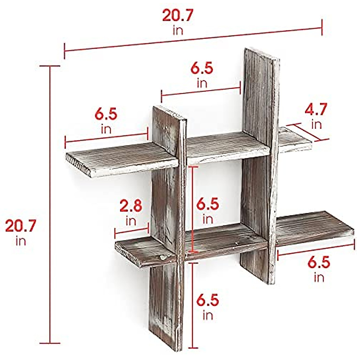 J JACKCUBE DESIGN Rustic Wall Mount Shelves Set of 2 Cube Grid Display Case Floating Organizer Rack Farmhouse Style Home Decor for Bathroom, Kitchen, Bedroom - MK511A