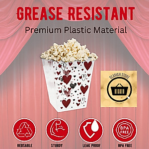 GS Valentine's Day Popcorn Buckets, Hearts Treat Candy Tub, Reusable Decorative Cups for Home Movie Nights Concession Holiday Carnival Wedding Birthday Themed Party Decor 4 Pieces with HFW Bonus Gift