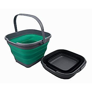 SAMMART 10L (2.6 Gallon) Set of 2 Collapsible Rectangular Handy Basket/Bucket (Bluish-Green + Black, 2)