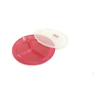 3 Pack Divided Microwave Lunch Plate Set with Lids Vented Food Storage Food Grade Plastic