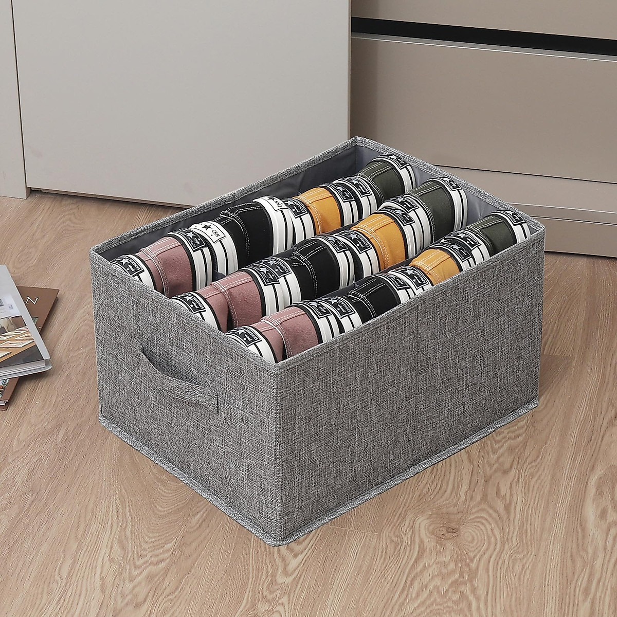 YWPXSN 3 Pack Shoe Organizer for Closet - Fits up to 36 Pairs, Fabric Shoe Storage Bins, Cube Storage Cabinet Foldable Shoes Container with Reinforced Handles (Dark Grey, 16.5"x12.6"x9.5")