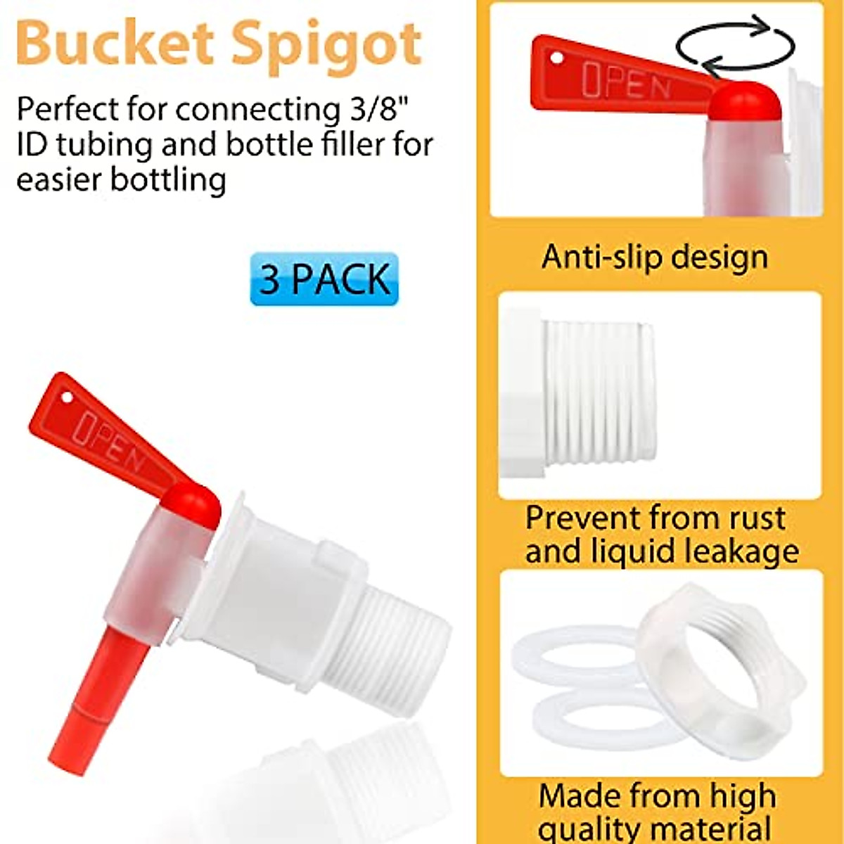 3 Pack Bucket Spigot 5 Gallon Bucket Spigot Plastic Bottling Bucket Spigot Tap Faucet Plastic Spigot for 5 Gallon Bucket Homebrew Wine Making Beer Brewing Bottling Bucket Fermenter Bucket