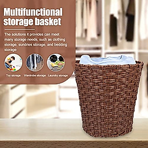 Cabilock Wicker Waste Basket Woven Trash Can Round Decorative Garbage Waste Bin Plastic Dirty Clothes Basket Storage Basket for Bedroom Bathroom Kitchen Home Office Coffee