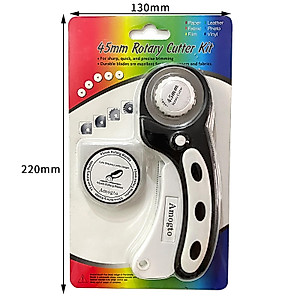 Amogto Rotary Cutter for Fabric, 45mm Fabric Cutter with 7pcs Rotary Cutter Blades, Ergonomic Quilting Supplies Tool for Leather, Crafting, Sewing, Quilting, Fabric Cutter Wheel for Left & Right Hand