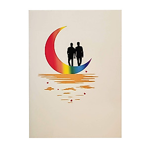 iGifts And Cards Love You To The Moon And Back Gay Couple 3D Pop Up Greeting Card - Gay Valentine's Day Card, Wedding, Marriage, Engagement, Anniversary, Pride, Lovers, Romantic