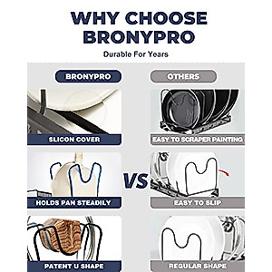 BRONYPRO Expandable Pots and Pans Organizer For Kitchen Cabinet, Rustproof Kitchen Organization And Storage Rack with 12 Slots, Anti-Scratch for Baking Sheet, Pans, Lids, Kitchen Must Have (Black)