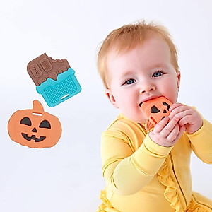 Nuby All Silicone Pumpkin & Chocolate Bar Teether – 2 Pack, 3+ Months