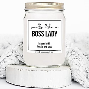 YouNique Designs Boss Lady Candle, 8 Ounces, Boss Lady Candles for Women, Boss Candle, Boss Bade, White All Natural Soy Vegan Aromatherapy Candles for Home Scented (Lavender & Vanilla)
