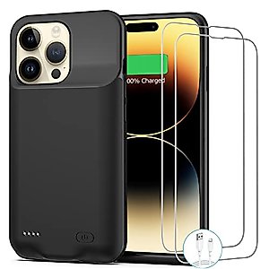 Battery Case for iPhone 14 Pro, [10000mAh] Enhanced Rechargeable Smart Extended Charging Case Support CarPlay Compatible with iPhone 14 Pro (6.1 inch) Backup Power Battery Pack Charger Case-Black