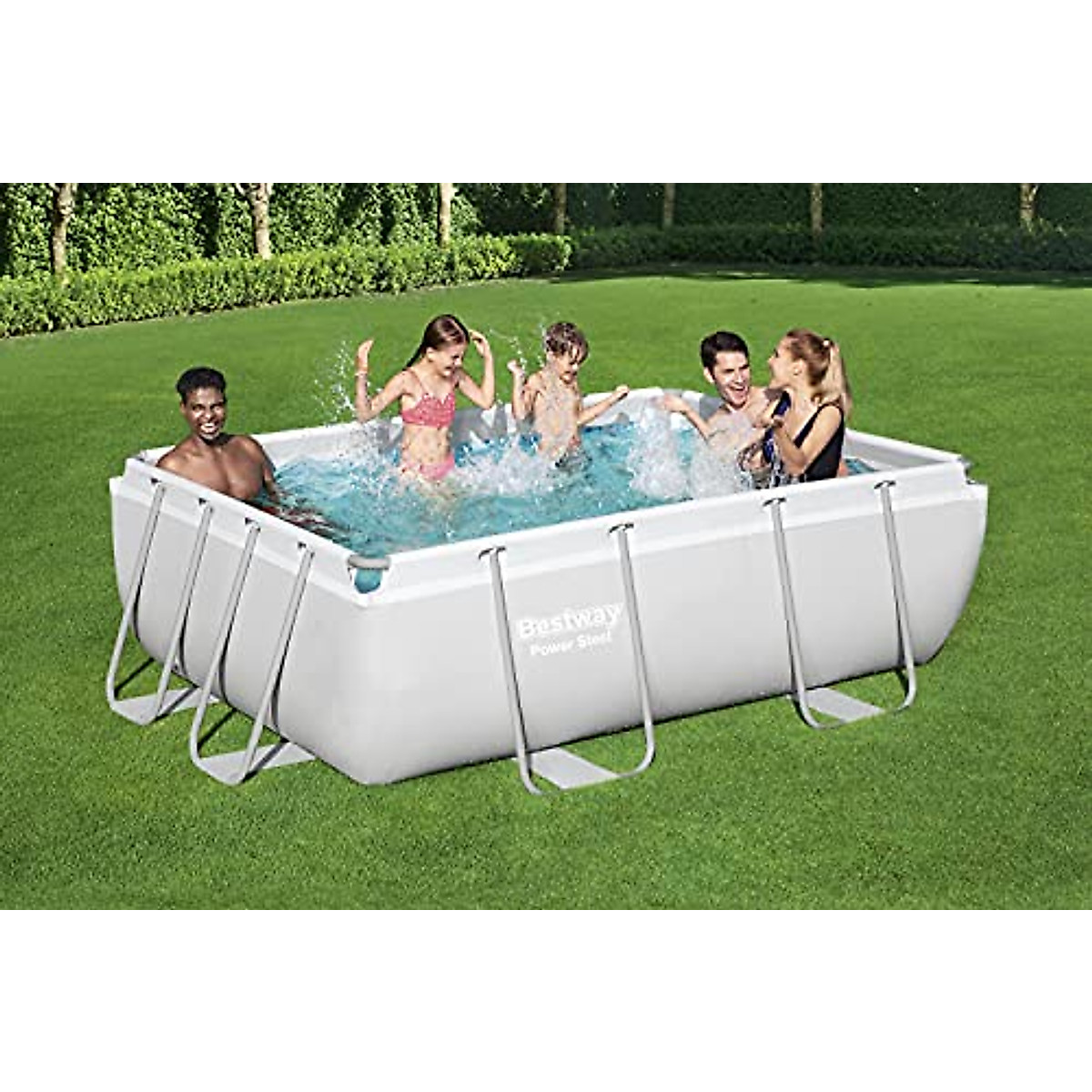 Bestway 1056631USX22 Power Steel Above Ground Swimming Pool, 9'3" x 6'5" x 33", White & HYDROTOOLS by SWIMLINE Mini Chemical Dispenser for Spas and Personal Pools, Supports 1’’ Tablets