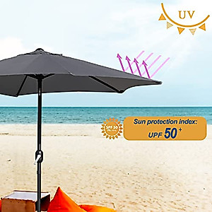 TUKAILAi 10ft Patio Umbrella, 3M Heavy Duty Outdoor Umbrella with Push Button Tilt Crank and 6 Sturdy Ribs, UV 50+ Protection Sun Shade for Market, Garden, Patio, Backyard & Pool (Grey)