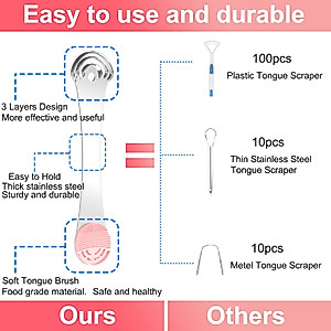 3 pcs Tongue Scrapers Cleaner, Moosec Get Rid of White Tongue Bad Breath Treament, 100% Stainless Steel BPA Free