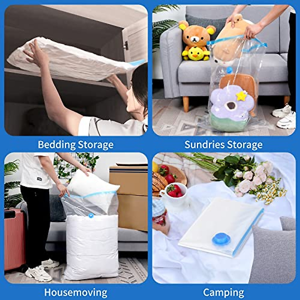 MecTo Vacuum Storage Bags 6 Pack Jumbo Space Saver Vacuum Storage Bags, Reusable Ziplock Vacuum Sealer Bags for Clothing, Comforter, Pillow, Blankets, Bedding, Travel, Hand Pump Included