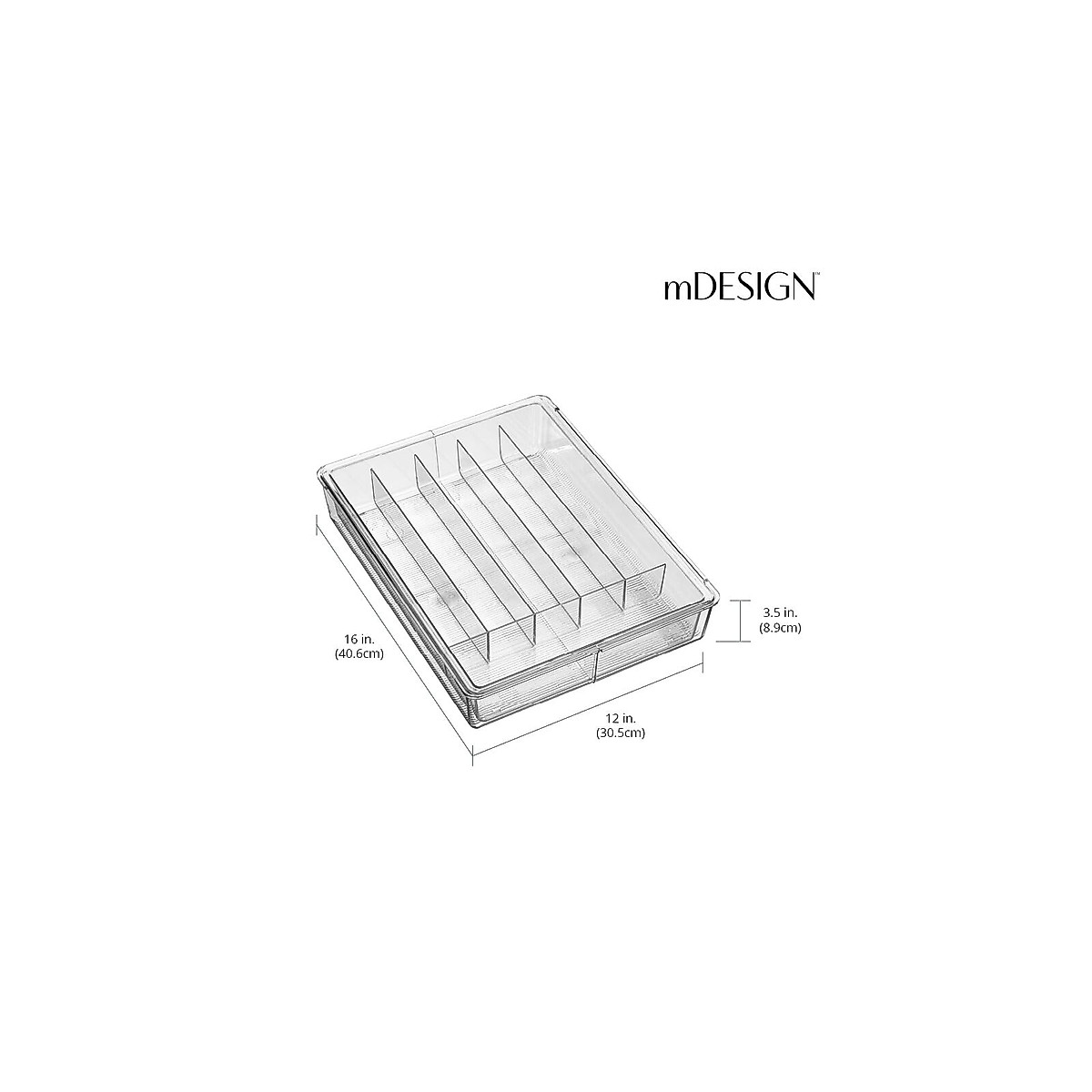 mDesign Dual Expandable Plastic In-Drawer Utensil Organizer Tray Deep 6 Divided Sections for Kitchen Organization; Holds Cutlery, Flatware, Silverware, Cooking Utensils, Ligne Collection - Clear