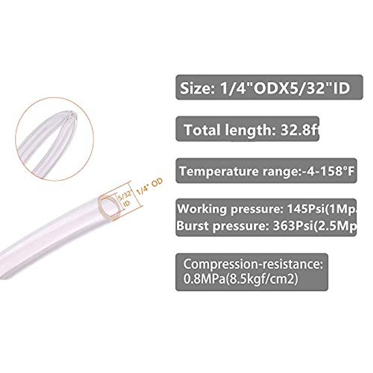 JUNZHIDA Pneumatic Tubing Pipe 1/4" OD Clear Air Compressor PU Line Hose Tube for Water Fluid Transfer 10Meter 32.8ft