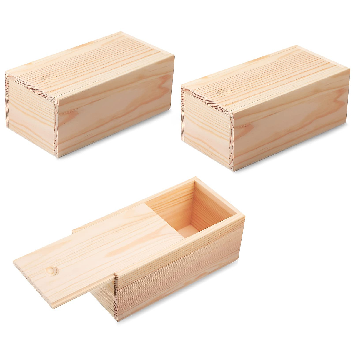3 Pieces 7.87 x 3.94 x 3.15 Inch Unfinished Wood Box with Sliding Lid, Small Wooden Storage Crates Container Empty Gift Boxes Pencil Box for Crafts Project Hobby Wood