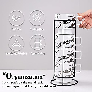ANTIS'S HOME Stackable Coffee Mugs Set of 4 with Stand, Marble Silver Pattern 10 OZ Ceramic Coffee Mug Set with Rack, Espresso Cups Set Coffee Cup Set for Coffee, Tea, Cocoa, Milk