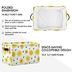 ALAZA Rectangle Storage Basket Cute Sunflower and Bee Organizer Bin for Pet Children Toys, Books, Clothes Perfect for Rooms Playroom Shelves 1PCS