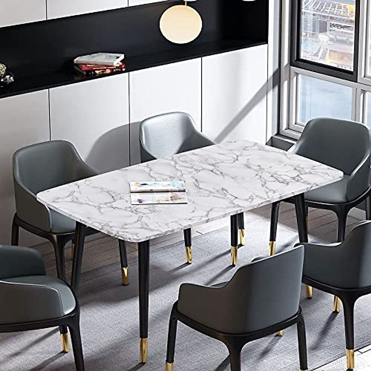 Caltero Marble Contact Paper 15.7" x 118" White Grey Marble Wallpaper Peel and Stick Glossy Marble Contact Paper Self Adhesive Contact Paper for Countertop Kitchen Cabinets Bathroom