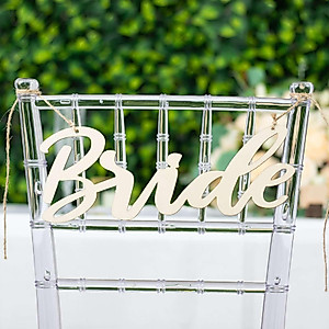 Efavormart Set of 2 | Natural Wood Bride and Groom Chair Signs, Wedding Photo Booth Props, Calligraphy Wall Hanging Decor - 12"X5"