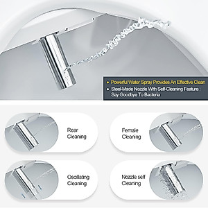 ZMJH Bidet Toilet Seat, Electric Smart Heated Seat with Slow Closes, Vortex Wash, Warm Dryer, Rear and Front Wash, Warm Water, Remote Control, and Night Light, White, A102S-W (Elongated)