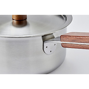 Dr.HOWS Warmwood Nonstick Sauce Pan with Lid 6 inch - Tri-Ply Stainless Steel Saucepan with Wooden Handle - Pot For Induction, Ceramic, Electric, Halogen and Gas Cooktops