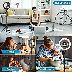 12" Selfie Ring Light with 63" Adjustable Tripod Stand and Phone Holder, LED Dimmable Ringlight with Remote, for Live Stream/Photography/Makeup/YouTube Video, Compatible with Cell Phones, Cameras